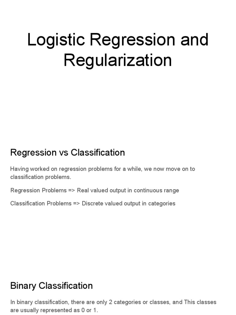 Logistic Regression and Regularization | PDF | Logistic Regression | Statistical Classification