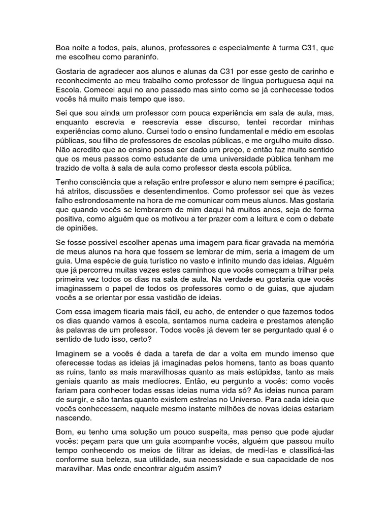 Discurso Paraninfo | PDF | Escolas | Professores