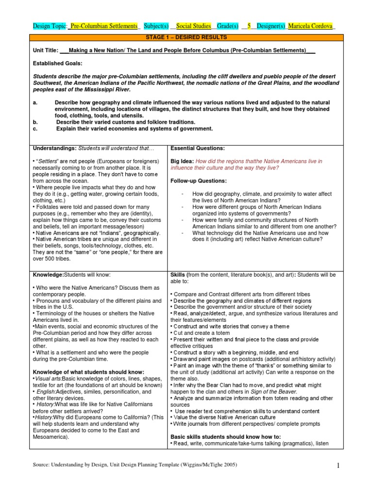 Design Topic: - Pre-Columbian Settlements - Subject(s) - Social Studies ...