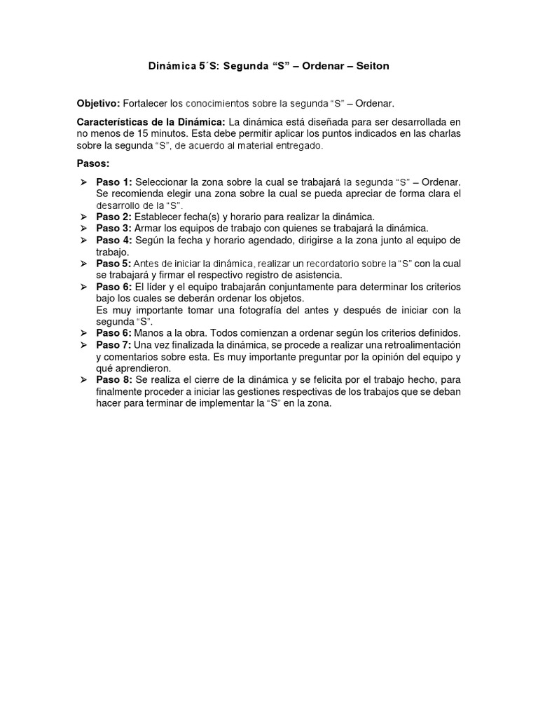 Dinámica 5 S - Segunda S - Ordenar | PDF