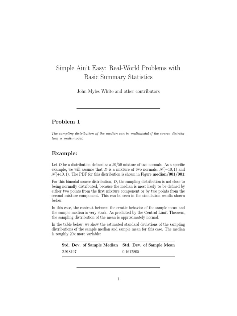 Simple Ain't Easy: Real-World Problems With Basic Summary Statistics | PDF | Median ...
