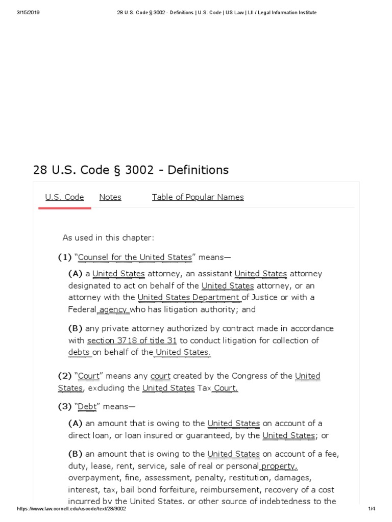 28 U.S. Code § 3002 - Definitions | Garnishment | Debt