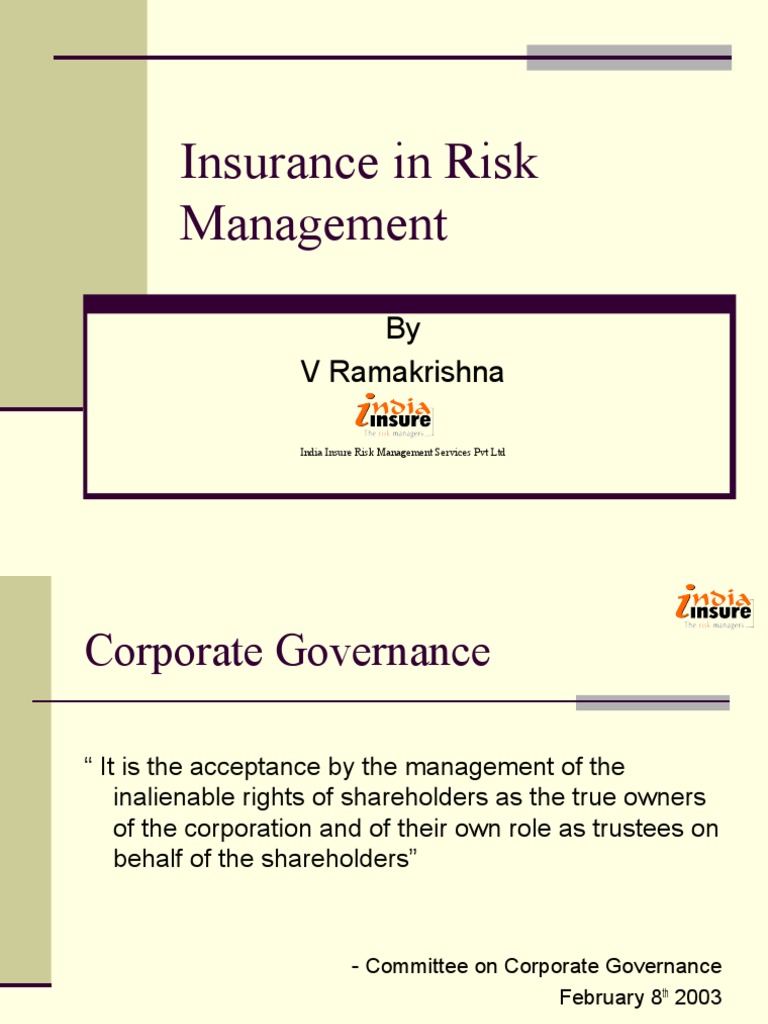 Insurance in Risk Management: by V Ramakrishna | PDF | Insurance | Risk ...