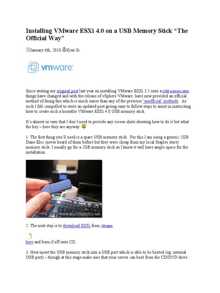 Installing Vmware Esxi 4on Usb Pdf V Mware Usb Flash Drive