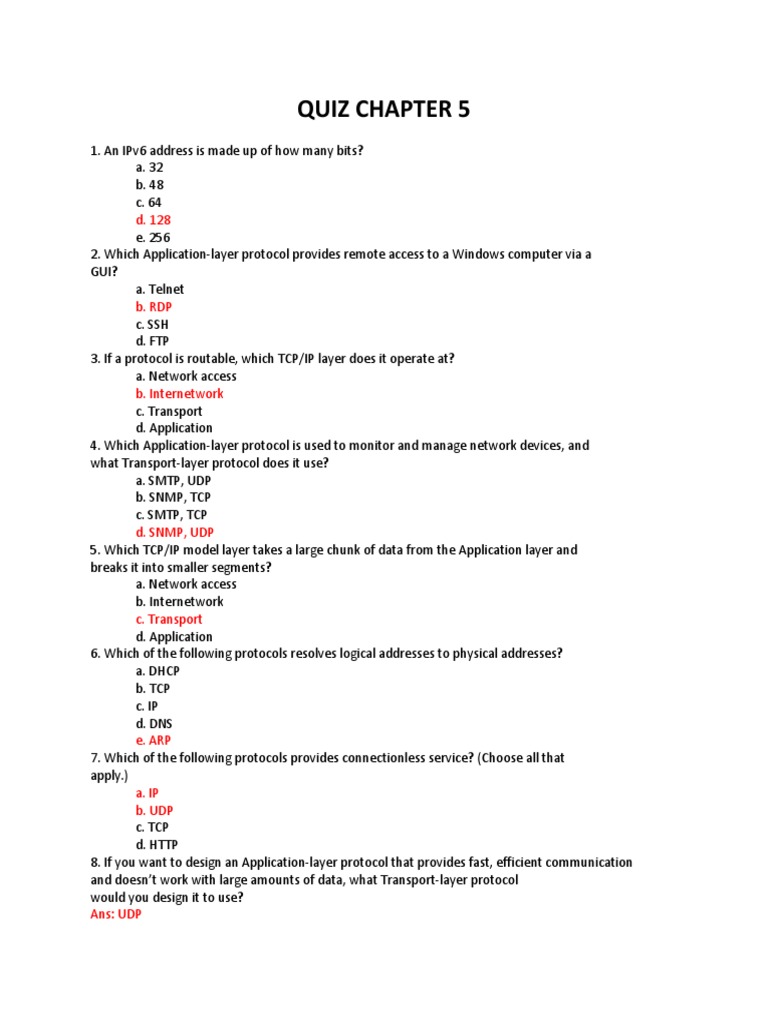 Quiz - Chapter - 5 6 8 Ajay Saini | PDF | Internet Protocol Suite | Osi Model