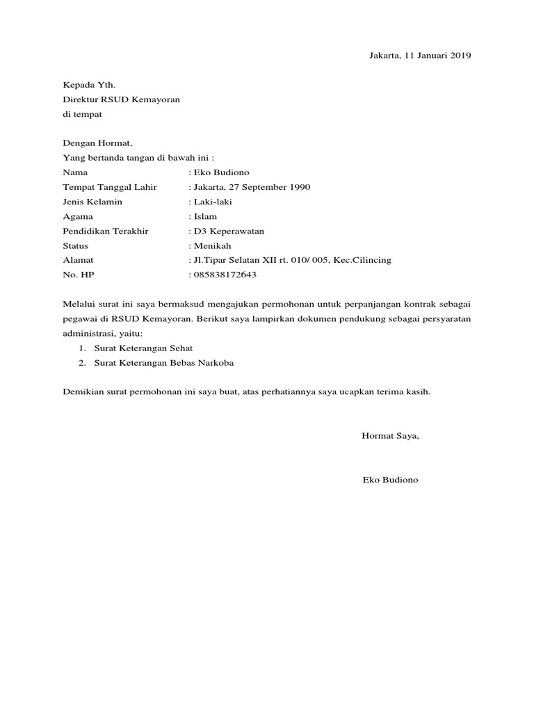 Contoh Surat Permohonan Perpanjangan Kontrak Pdf