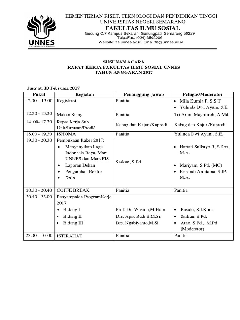 Susunan Acara Raker | PDF