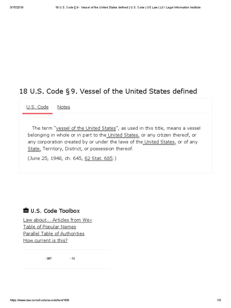 18 U.S. Code 9 - Vessel of The United States Defined - U.S. Code - US ...