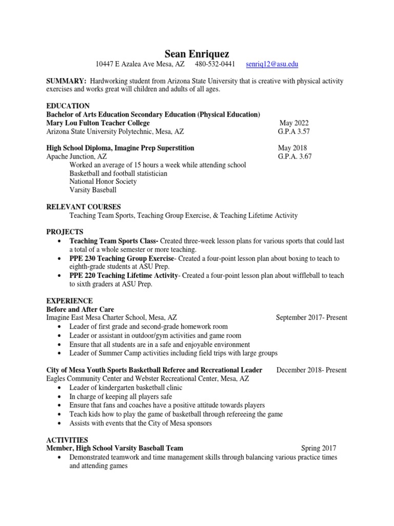 Sean Enriquez: Senriq12@asu - Edu | PDF | Arizona State University ...