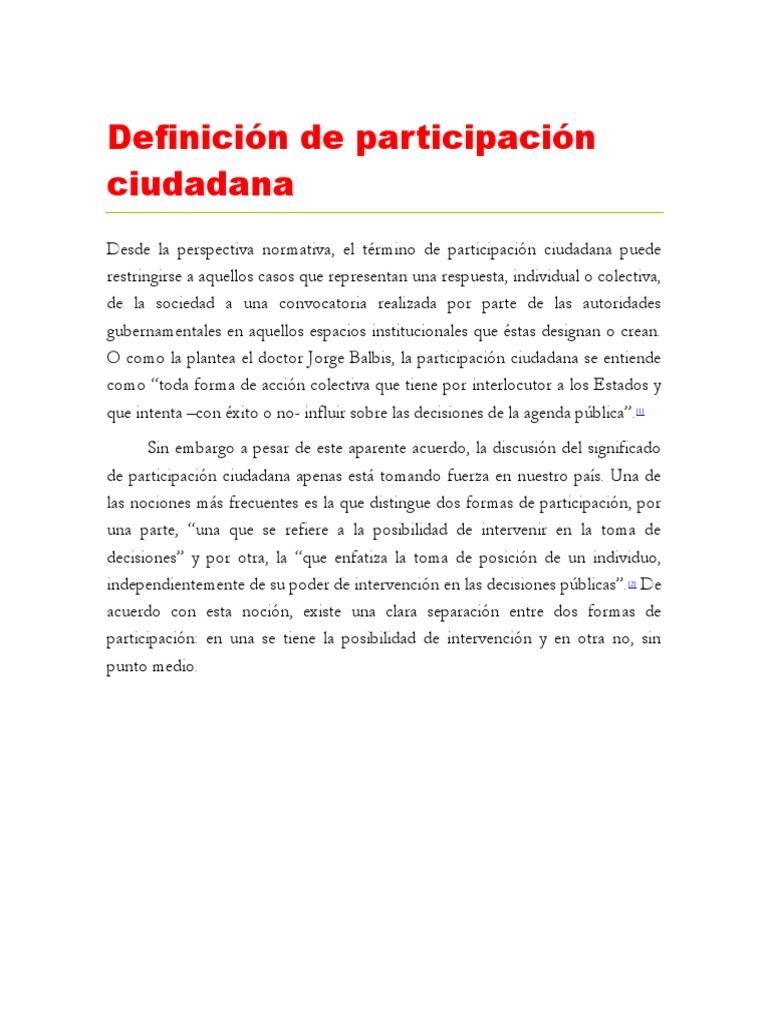 Definición de Participación Ciudadana | PDF | Participación pública ...