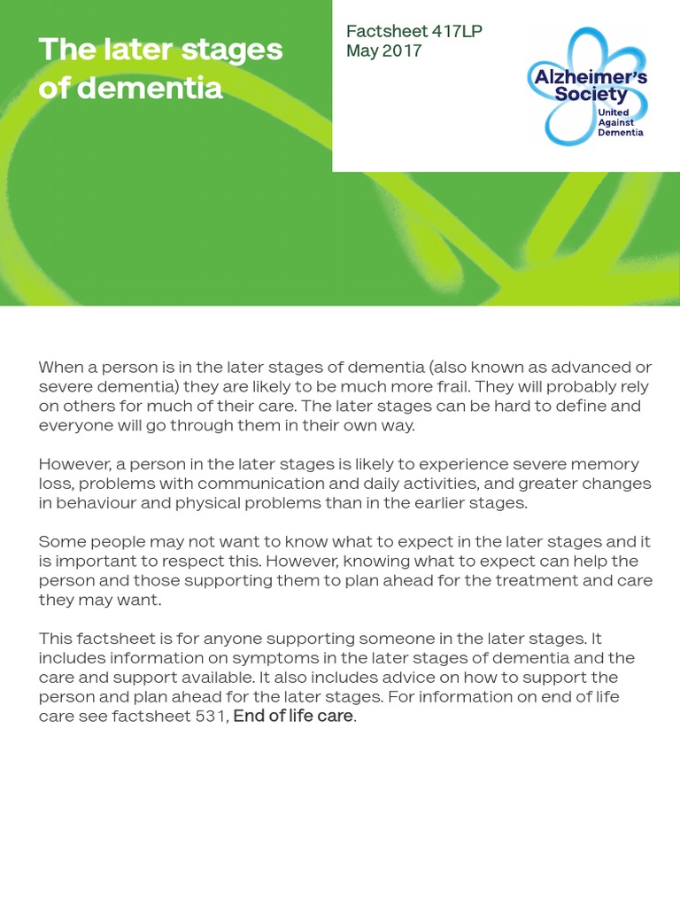 Factsheet The Later Stages of Dementia | PDF | Dementia | Nursing Home Care