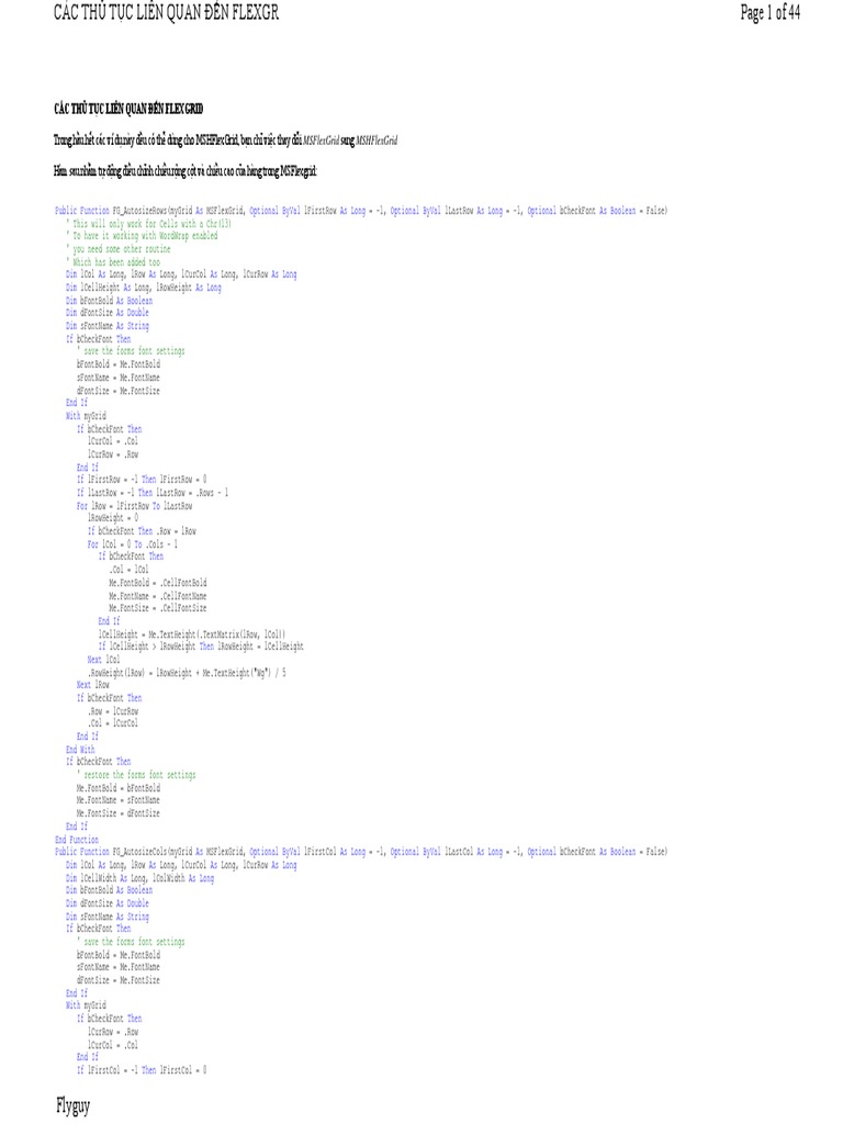 Thủ Tục MSFlexGrid trong Excel | PDF | Boolean Data Type | Control Flow