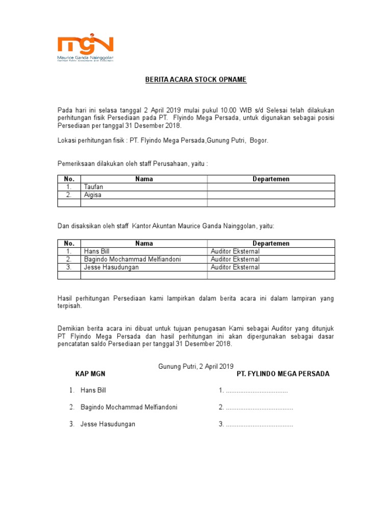 BERITA ACARA Stock Opname Persediaan FMP | PDF
