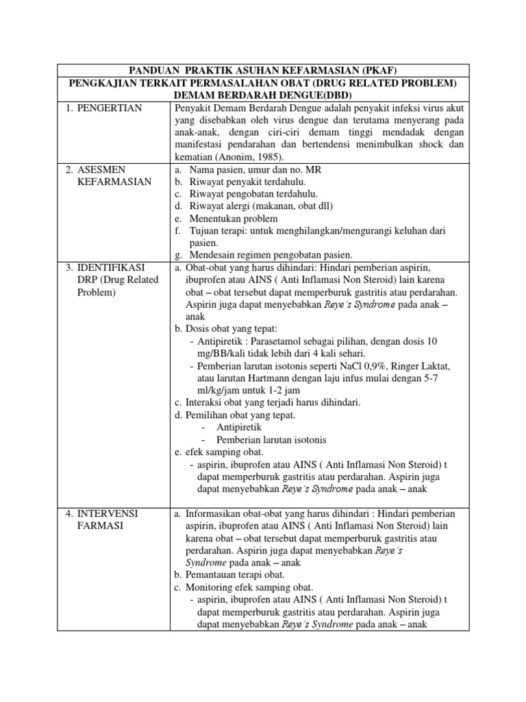Panduan Praktik Asuhan Kefarmasian DBD | PDF