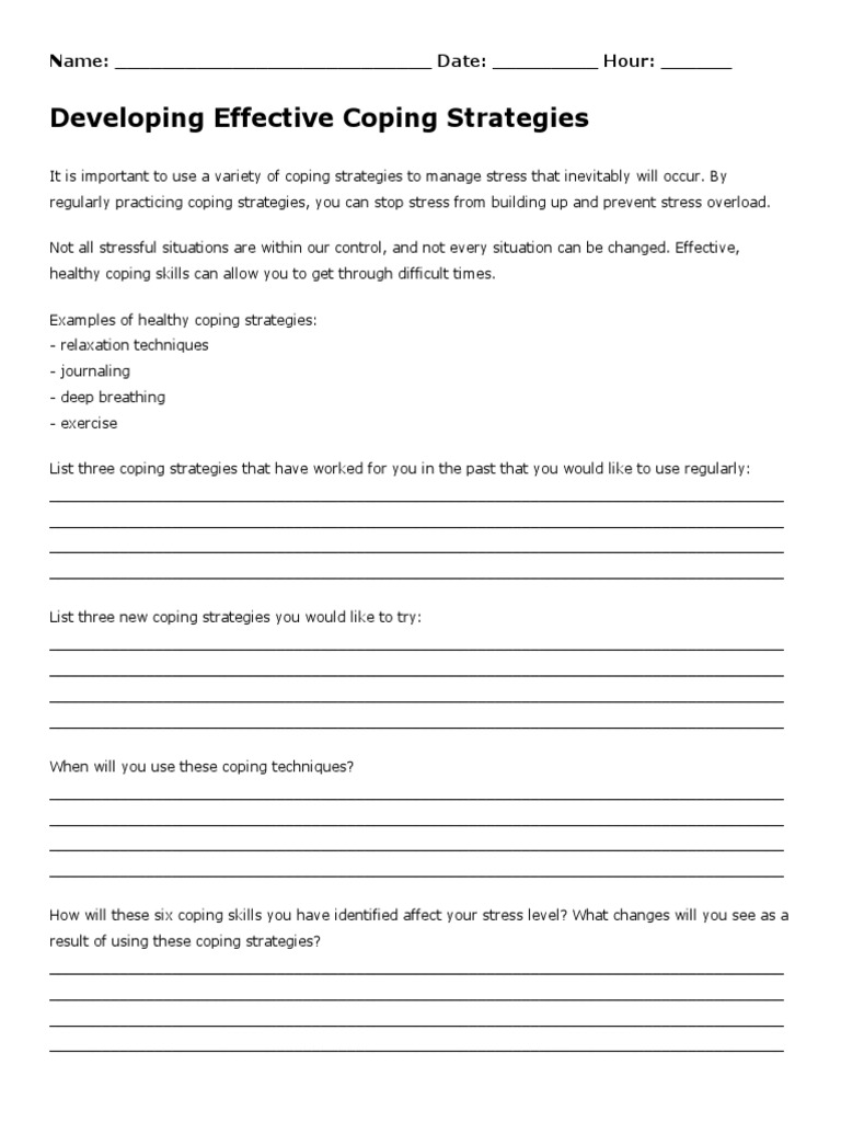 Effective Coping Strategies Worksheet | PDF | Coping (Psychology ...