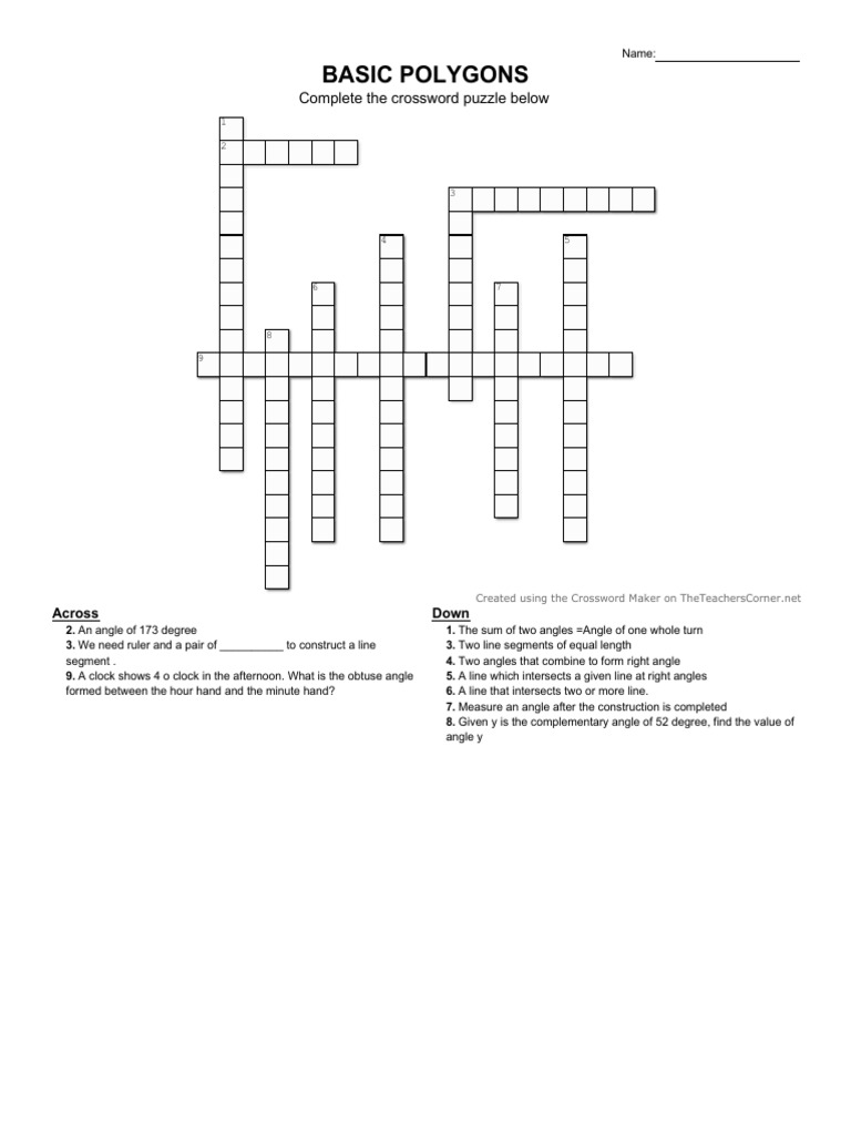 Crossword Lines and Angles | PDF