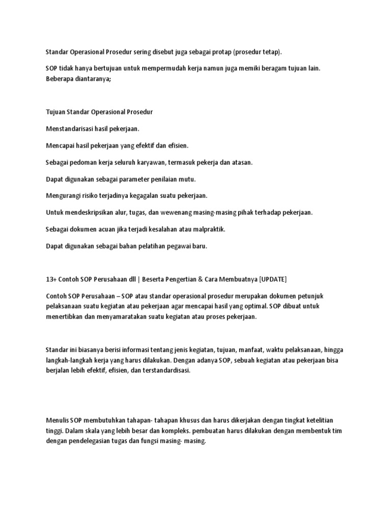 Standar Operasional Prosedur Sering Disebut Juga Sebagai Protap | PDF ...
