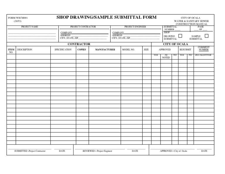 Shop Drawing Sample Submittal Form | PDF | Economic Sectors ...