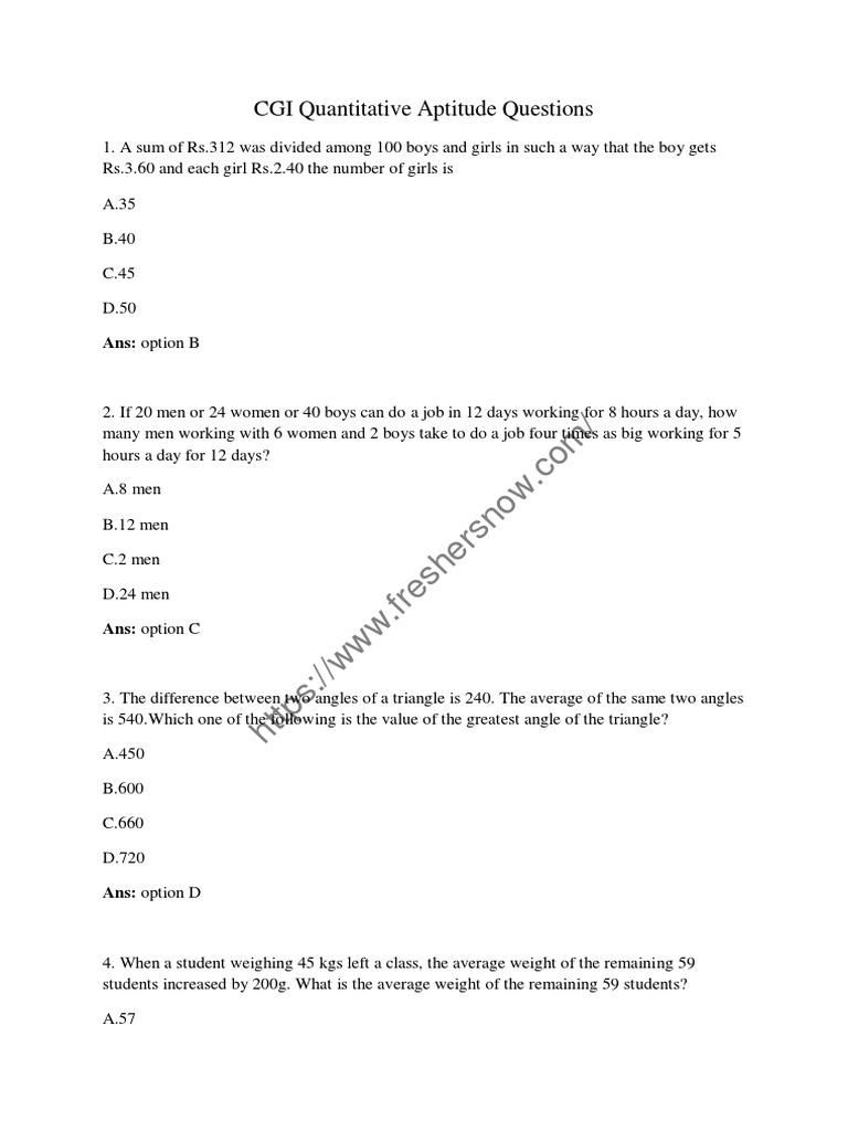 CGI Quantitative Aptitude Placement Papers | PDF | Economies | Business