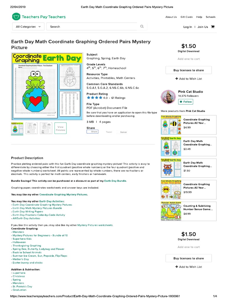Earth Day Math Coordinate Graphing Ordered Pairs Mystery Picture | PDF