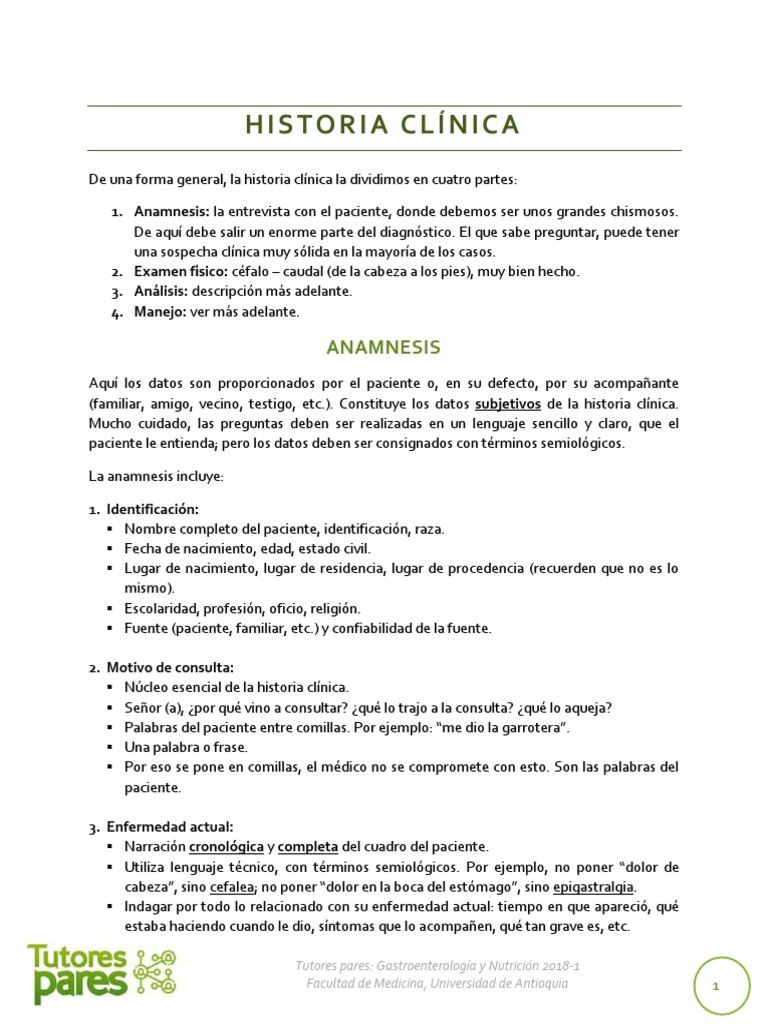 Historia Clínica: Estructura y Ejemplo | PDF | Historial médico ...