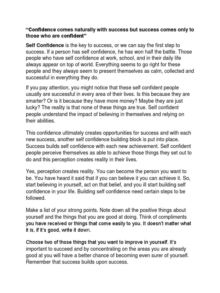 Presentation - Self Confidence | PDF | Perception | Reality