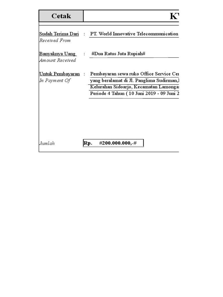 Invoice Sewa Ruko Lamongan | PDF