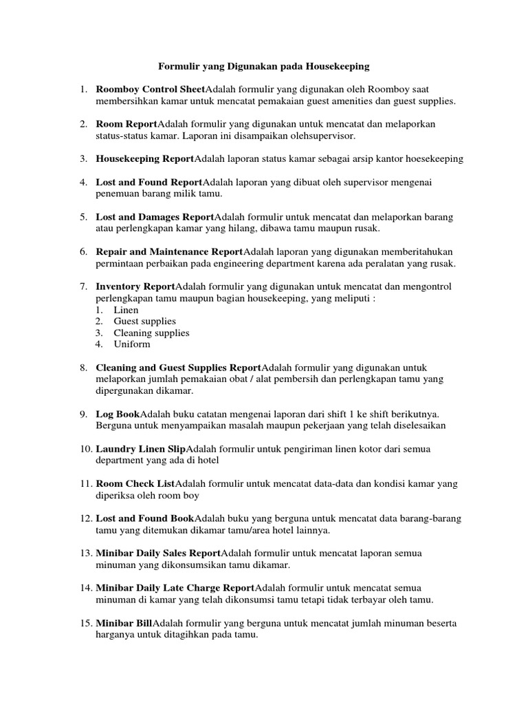Housekeeping Forms and Reports | PDF