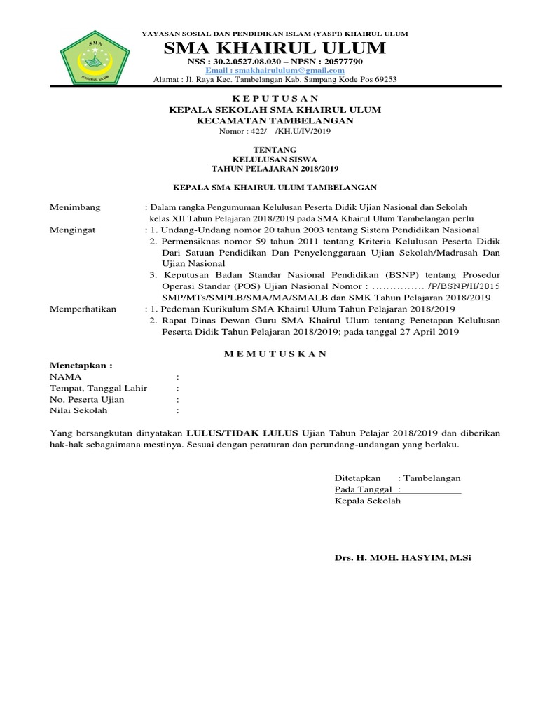 Surat Kelulusan | PDF