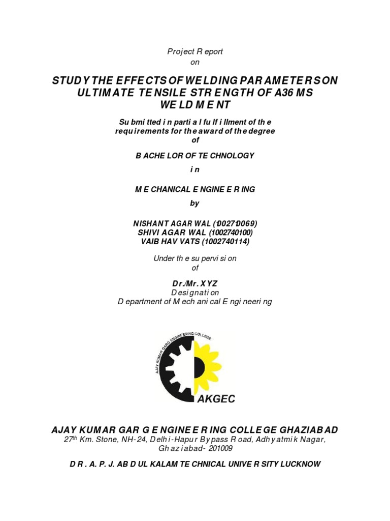 Study of Welding Parameters on Tensile Strength of A36 MS Weldment | PDF