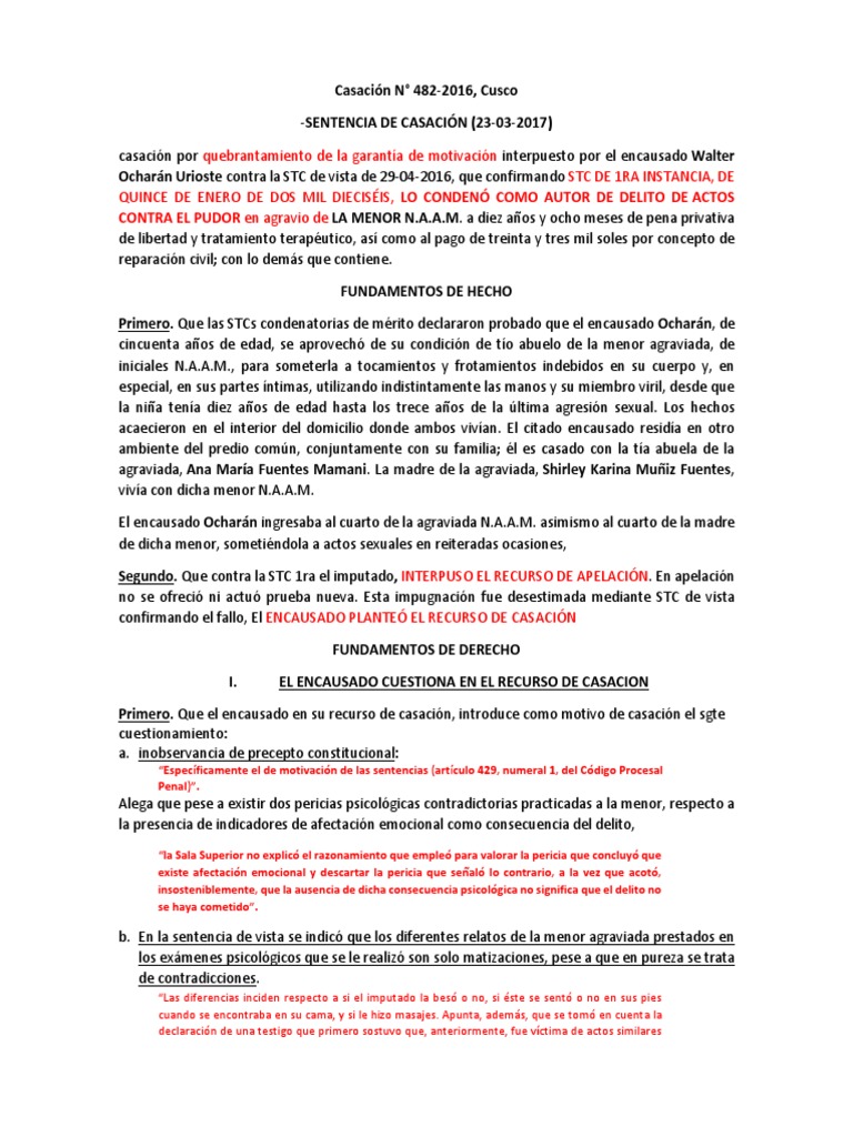 Analisis Caso 486-2016 Cusco | PDF | Evidencia (ley) | Inferencia