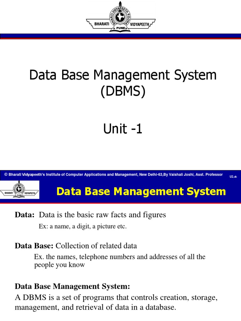 Data Base Management System (DBMS) Unit - 1 | Download Free PDF | Conceptual Model | Data Model