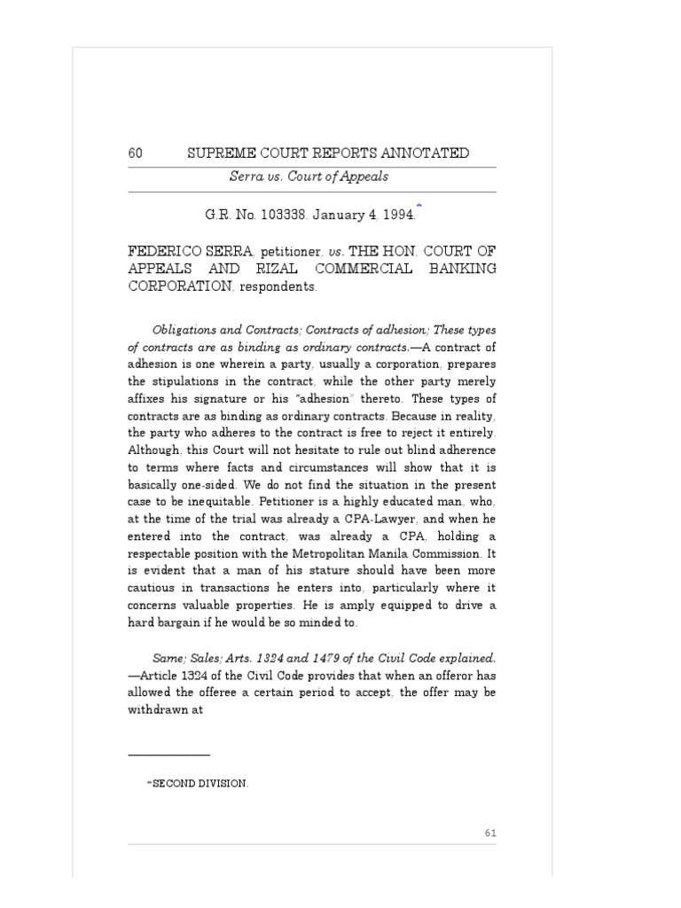 G.R. No. 103338. January 4, 1994. Federico Serra, Petitioner, vs. The ...