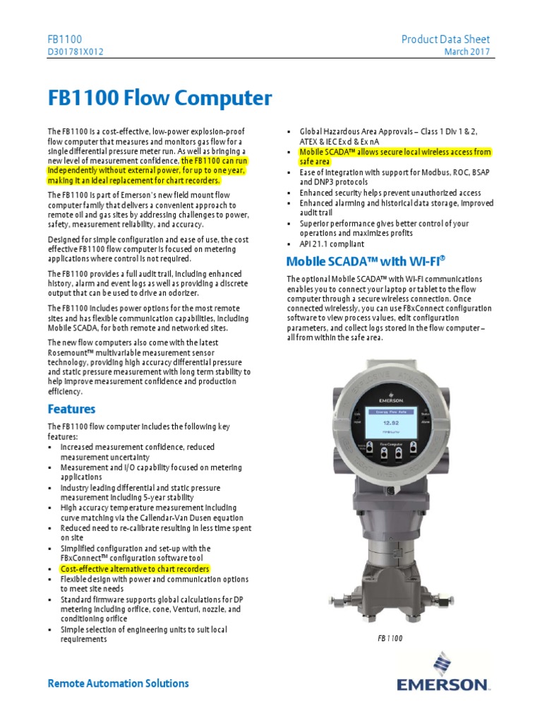 Flow Comp Fb1100 Datasheet | PDF | Scada | Rechargeable Battery