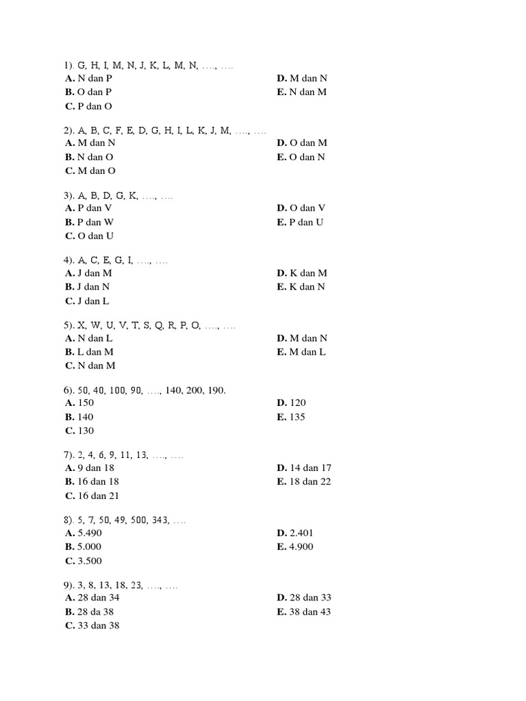 Tugas Skolastik Materi Deret Seri Angka Dan Huruf | PDF