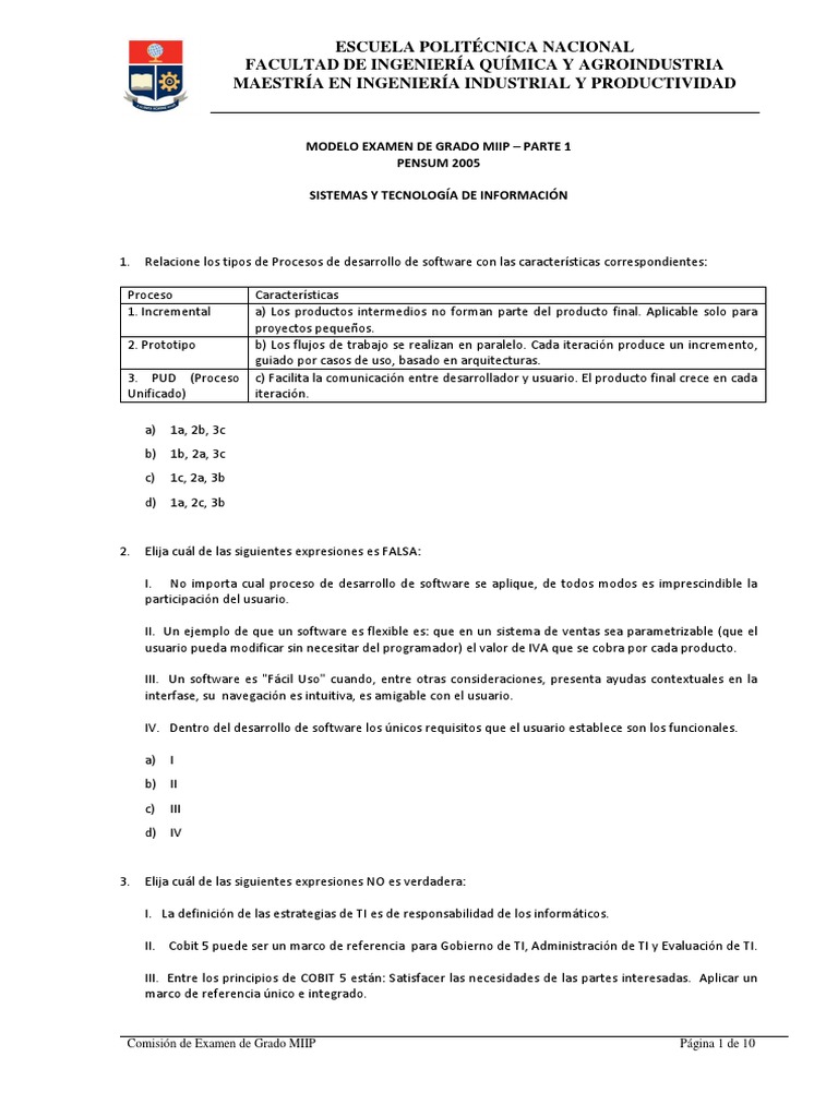 1 Modelo Examen de Grado Parte 1 MIIP Pensum 2005 | PDF | Ingeniería de software | Software