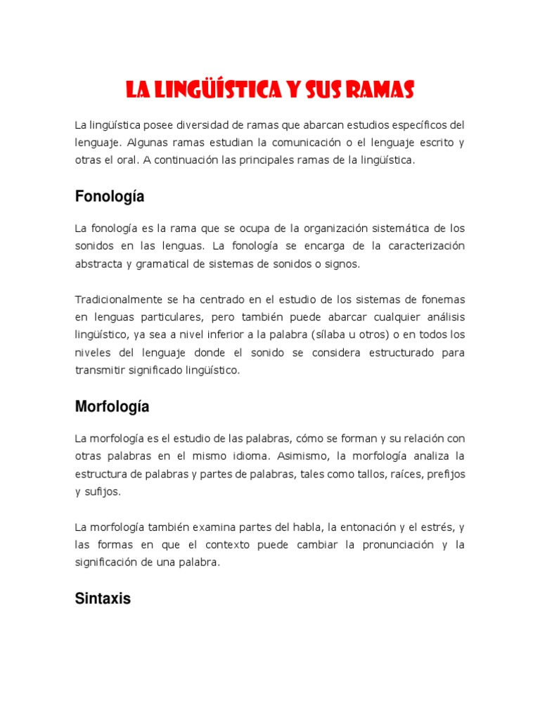 Ramas de La Linguistica | PDF | Morfología (Lingüística) | Palabra
