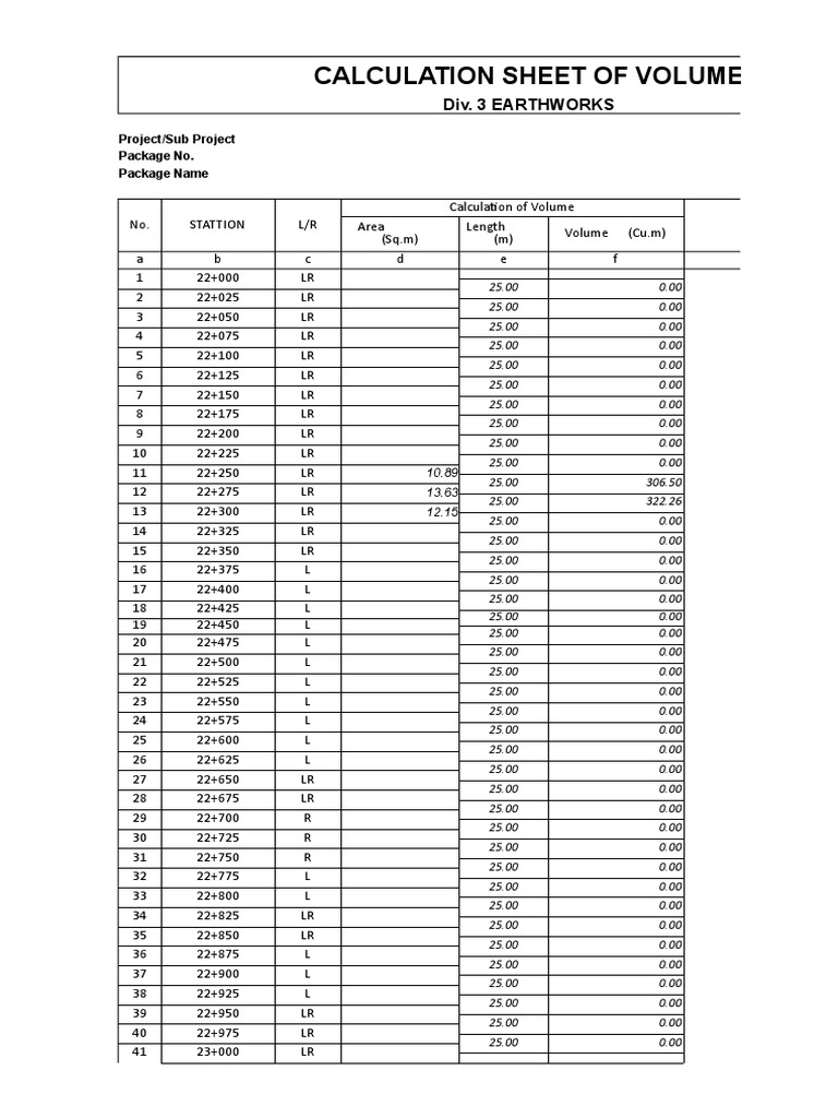 Calculation Sheet for Earthworks Volume | PDF | Nature