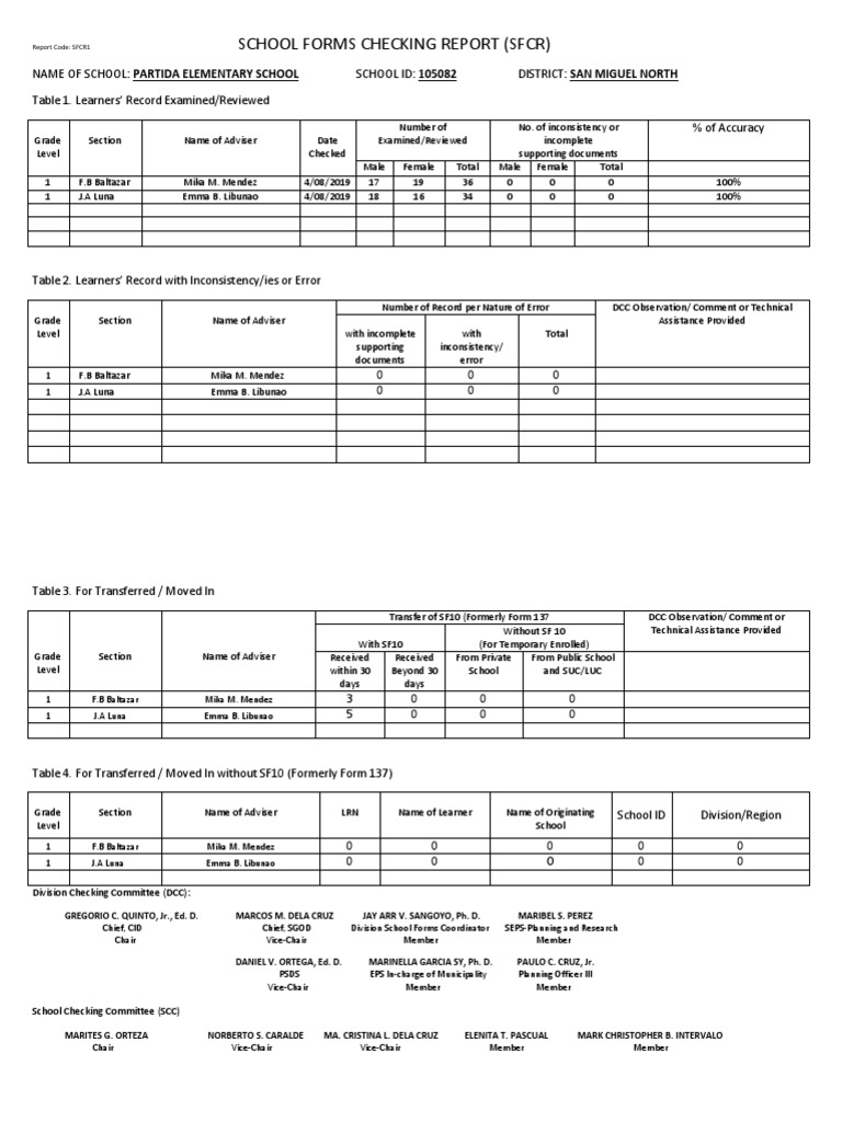 School Forms Checking Report (SFCR) | PDF | Violence