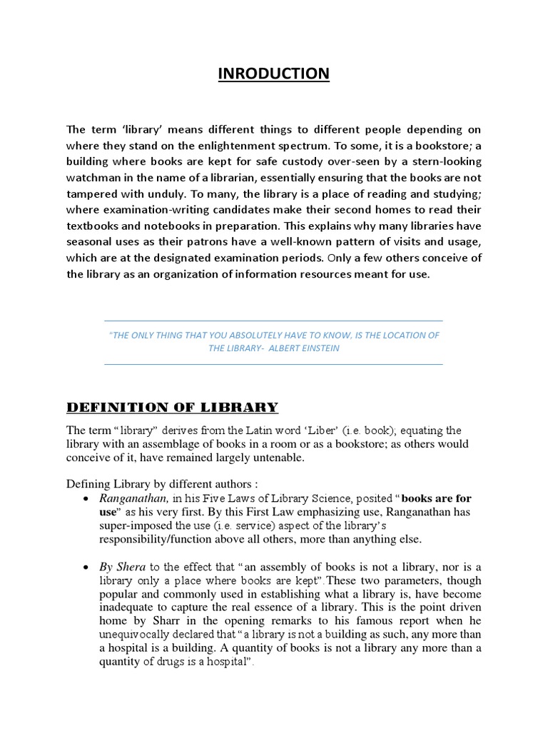 Defining Libraries: Purpose and Perspectives | PDF | School Library ...