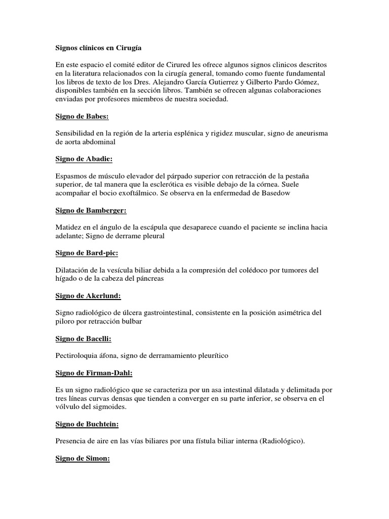 Signos Clínicos en Cirugía | PDF | Intestino grueso | Abdomen