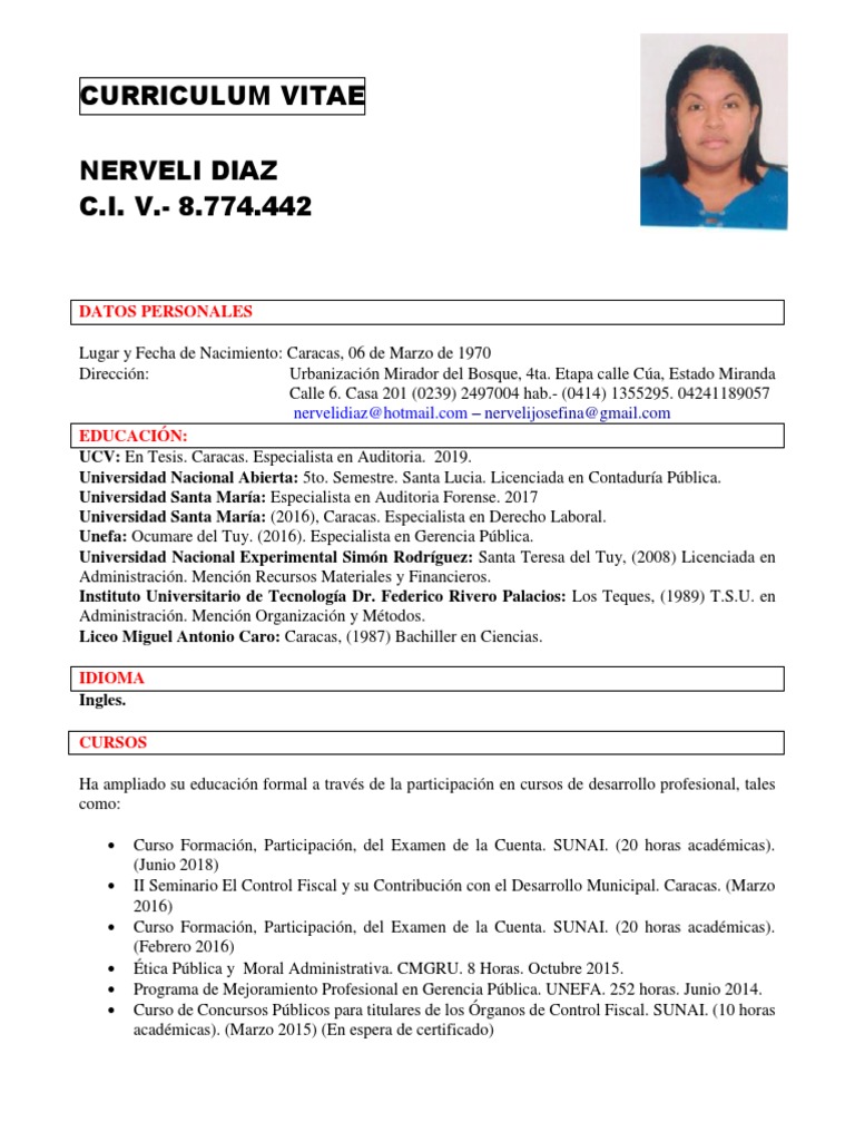 Curriculum Detallado Nerveli Diaz 2017 (Nerveli Diaz) | PDF | Auditoría ...
