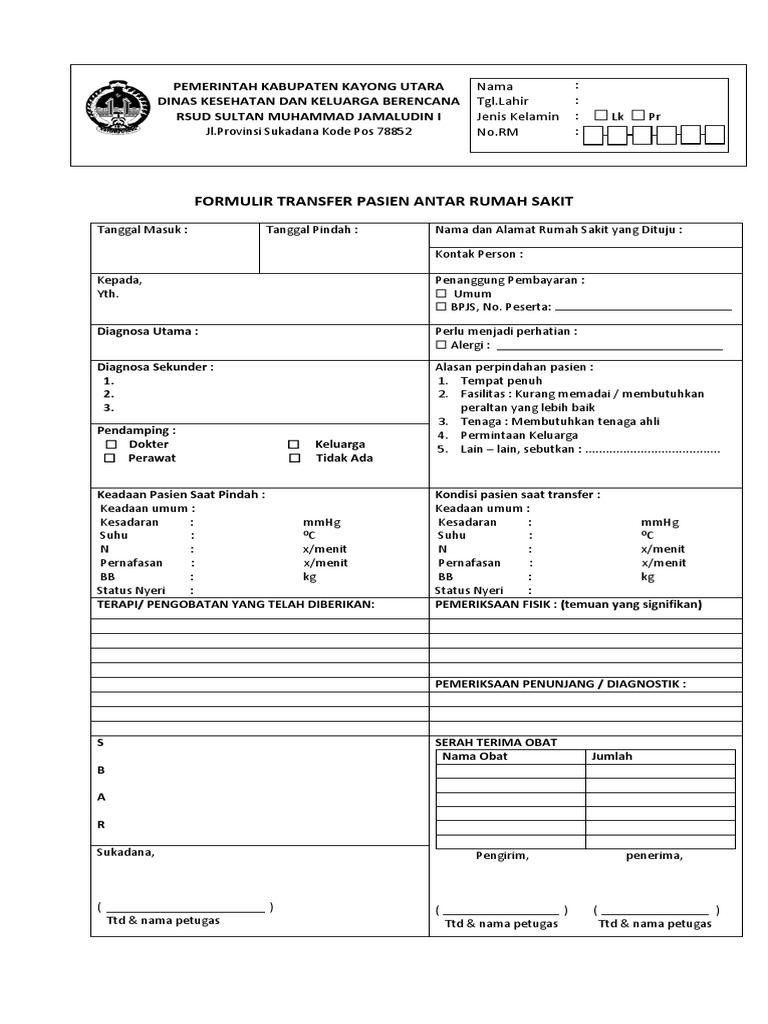 Formulir Transfer Pasien Dan Antar Rumah Sakit 001122 | PDF