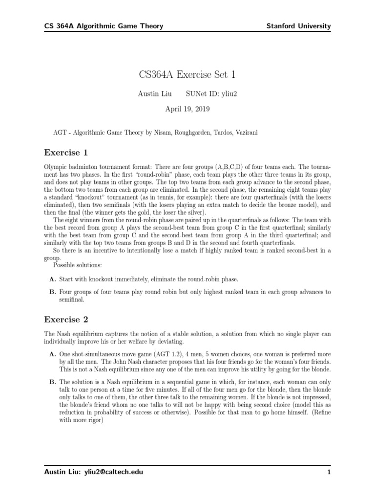 CS364A Exercise Set 1 | PDF | Game Theory | Gaming
