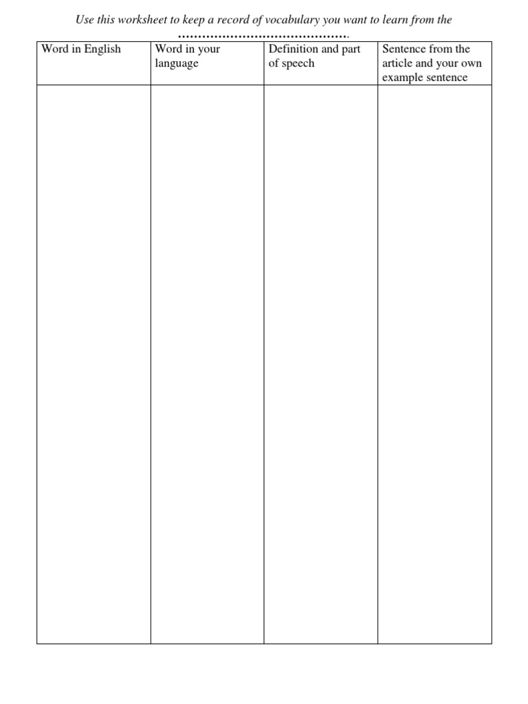 Vocabulary Wordsheet | PDF