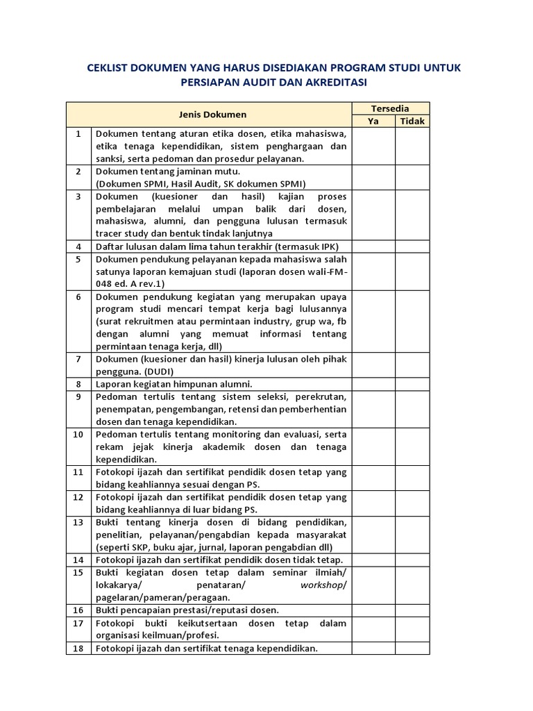 Check List Documen | PDF