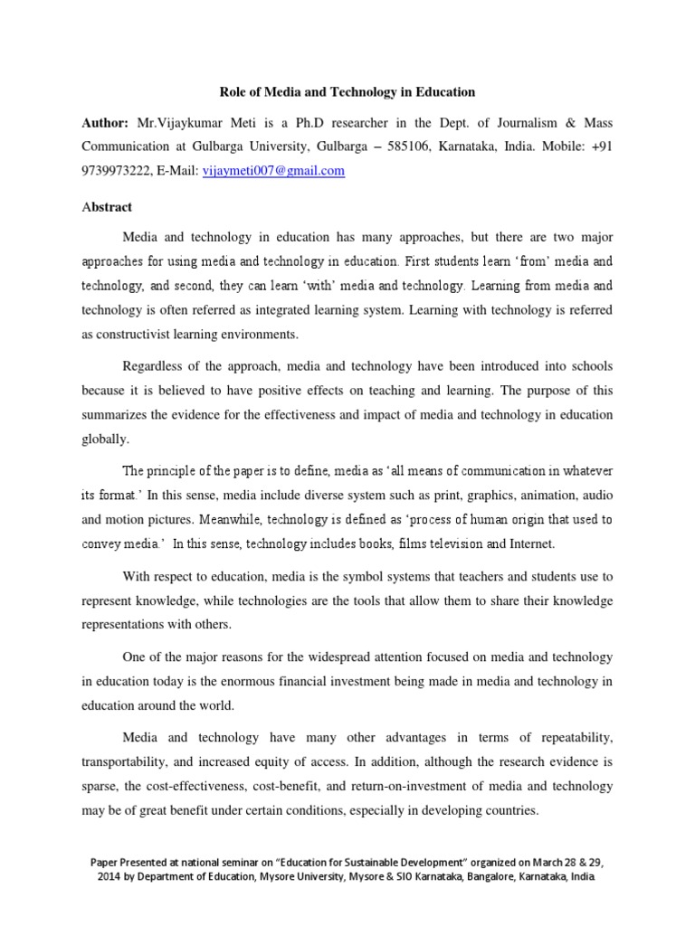 Role of Media and Technology in Educatio PDF | PDF | Mass Media ...
