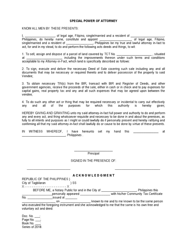 SPA To Sell | PDF | Power Of Attorney | Deed