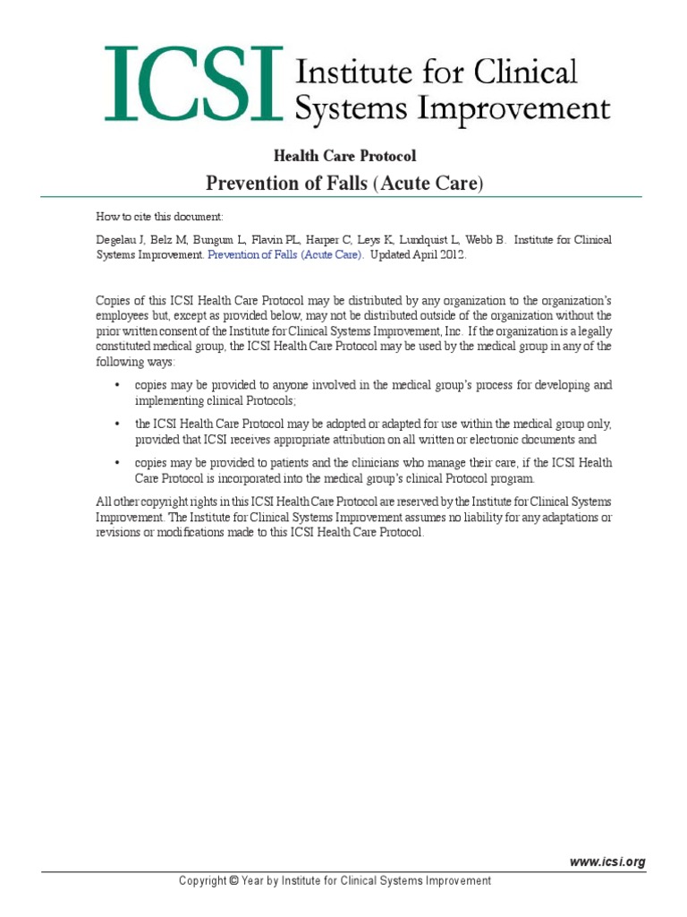 Prevention of Falls (Acute Care) | PDF | Preventive Healthcare | Health ...