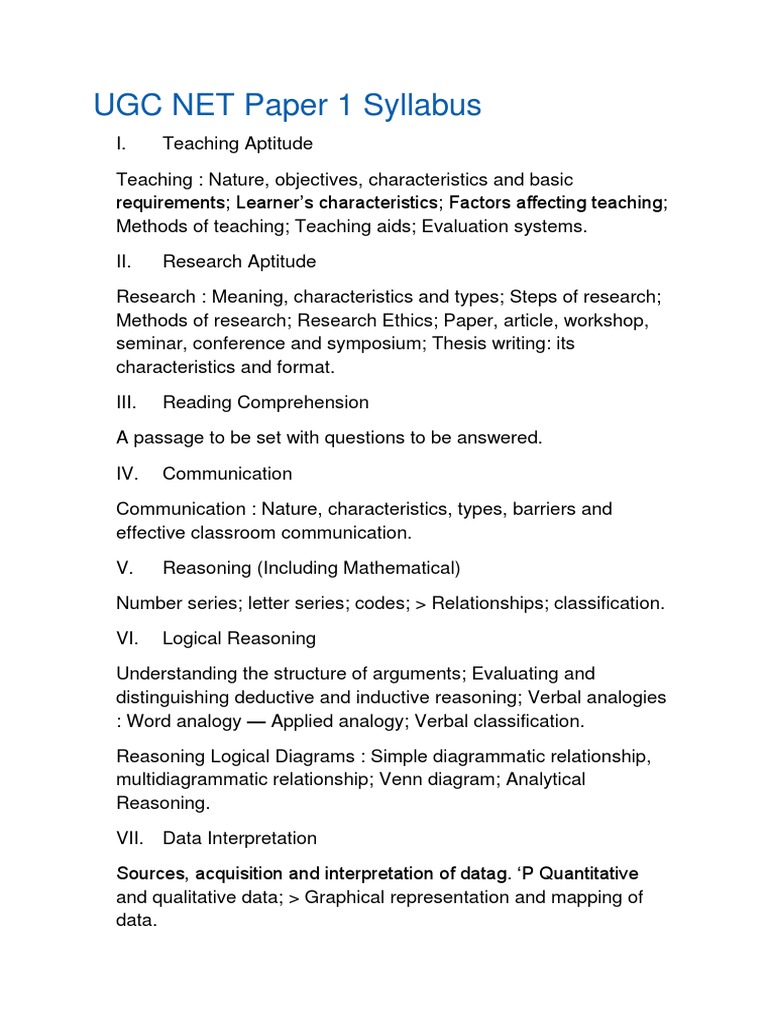 UGC NET Paper 1 Syllabus | PDF | Educational Technology | Reason